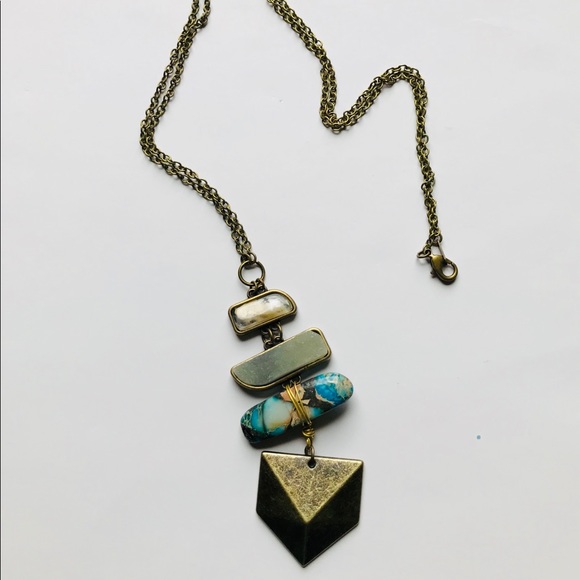 Flint+Feather | Jewelry | Flintfeather Stone Antique Gold Boho Necklace ...